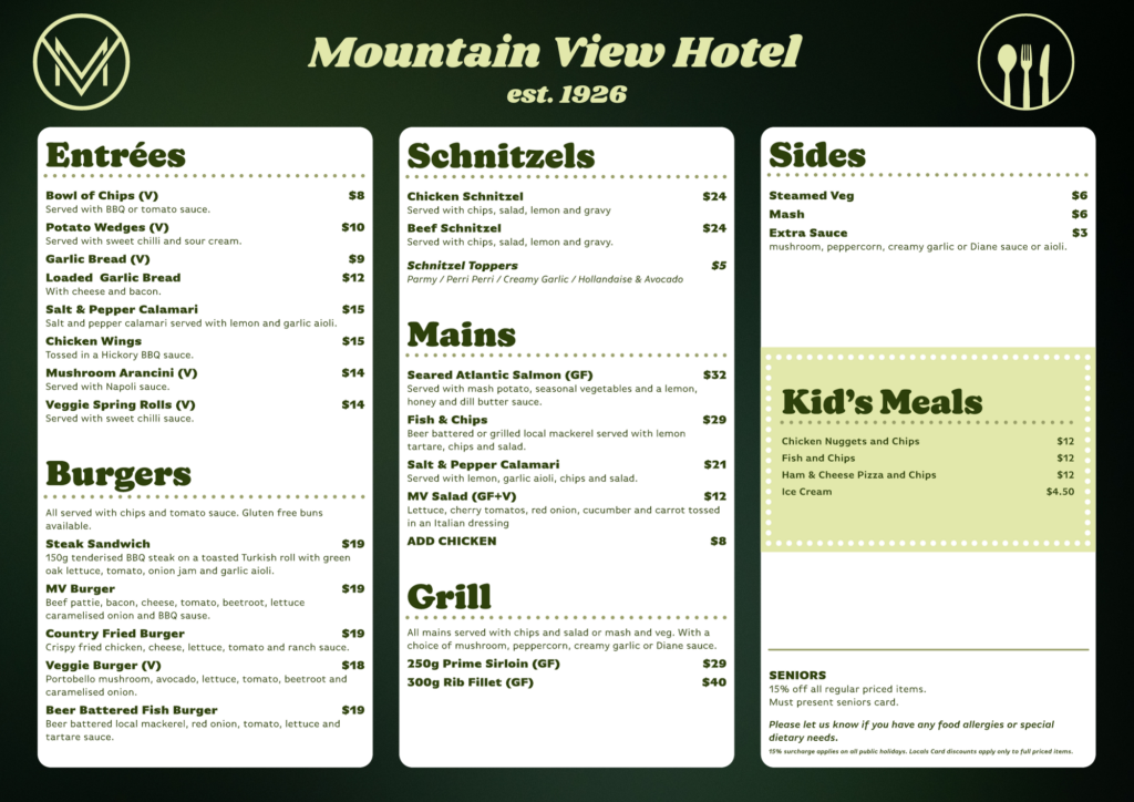 MENU - The Mountain View Hotel